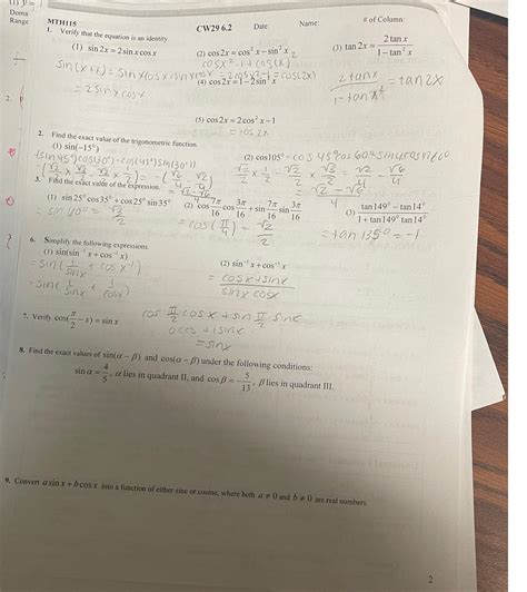 Solved 1 Y DomaRangeMTH115CW29 6 2Date Name Of Chegg