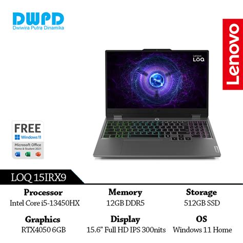 Jual Lenovo LOQ 15IRX9 Intel Core I5 13450HX 12GB DDR4 512GB SSD NVIDIA GeForce RTX4050 6GB