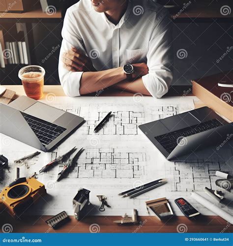 Work Clutter On The Desk Of A Construction Company Engineer Stock Image Image Of Document