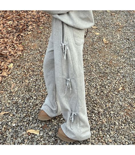 리본 양기모 Y2k 트레이닝 와이드 밴딩 팬츠 3col국내제작 기모바지키치리본팬츠 에이블리