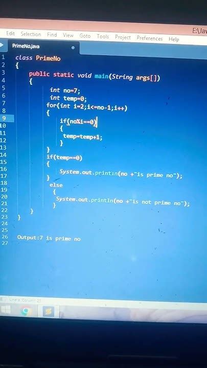Write A Program In Java To Check Whether A Number Is Prime Or Not Primeno Program In Java