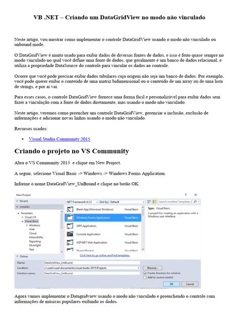 vb criando um datagridview no modo não vinculado pdf bancos