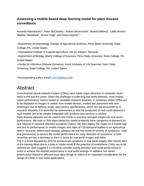 PDF Assessing A Mobile Based Deep Learning Model For Plant Disease Surveillance