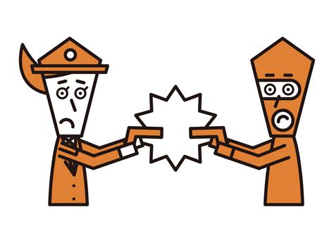 총격전을 벌이는 경찰관 여성 과 강도 남성 의 그림 무료 일러스트 소재집 Kukukeke