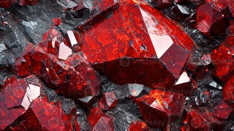Close Up Of Cinnabar Crystal Revealing Its Intense Red Color And