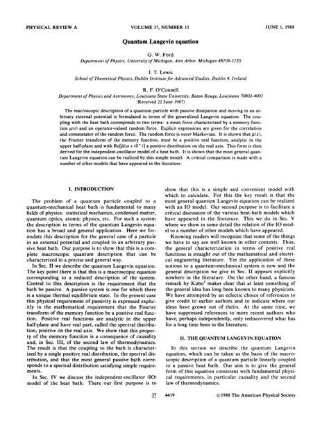 Pdf Quantum Langevin Equation