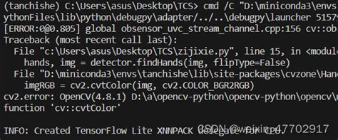 使用opencv时遇到以下错误：info Created Tensorflow Lite Xnnpack Delegate For Cpu