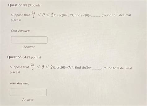 Solved Suppose that πθ π sec θ find sin θ round Chegg com