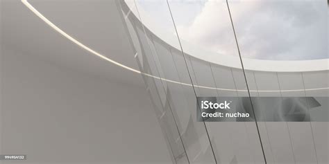 3d 원형 콘크리트의 자극 하 고 유리 햇빛 있는 건물 벽과 바닥 최소한의 디자인 건축 현대 건축 설계 3d 렌더링의 관점에