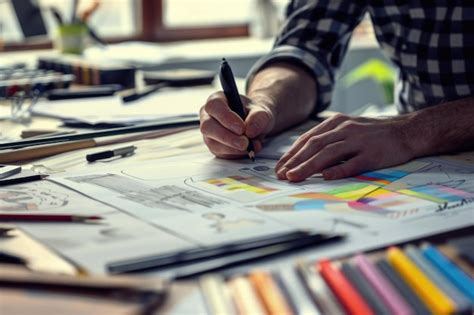 Premium Photo Graphic Designer Creating Logos And Artwork In Studio