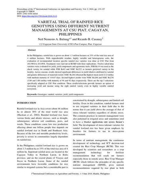 Varietal Trieal Of Rainfed Rice Baliuag Et Al 2016 Pdf Rice