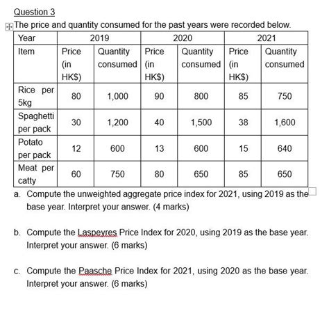 Solved Question 3 The Price And Quantity Consumed For The