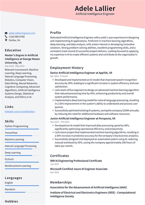 IBM Artificial Intelligence Engineer Resume Examples