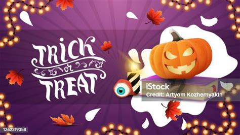 트릭 또는 치료 물 방울 최소한의 디자인 주문 책과 호박 잭 창조적 인 인사말 보라색 엽서 10월에 대한 스톡 벡터 아트 및 기타 이미지 Istock