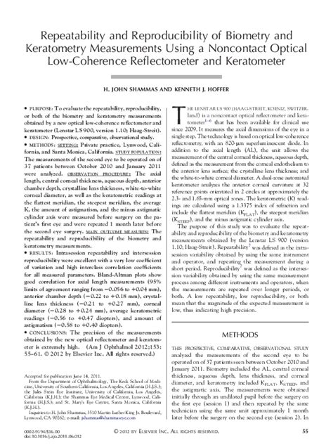 Pdf Repeatability And Reproducibility Of Biometry And Keratometry