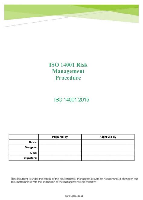 Iso 14001 Risk Management Procedure Isodoc Documentation Toolkit