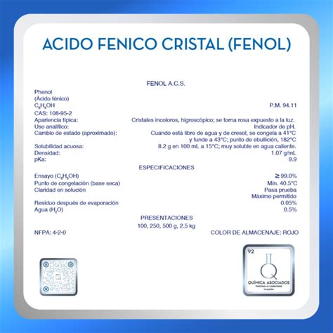 Acido Fenico Cristal Fenol Acs Quimica Asociados