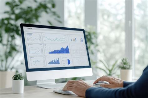 Businessman Sits At Desk Working On Computer Data Analysis Dashboard