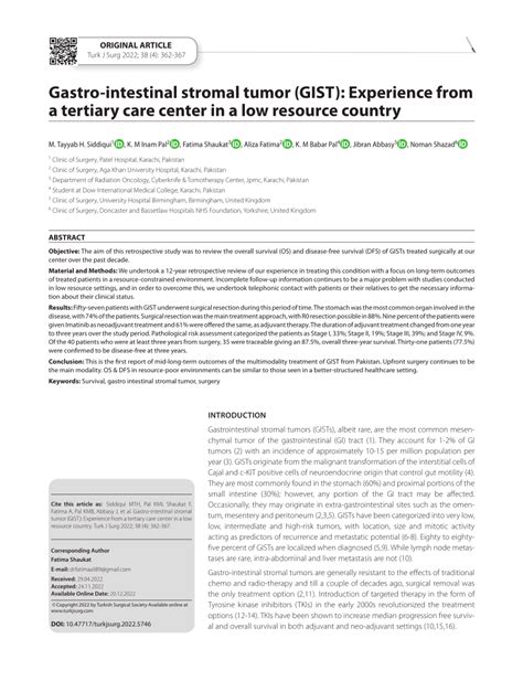 Pdf Gastro Intestinal Stromal Tumor Gist Experience From A Tertiary Care Center In A Low