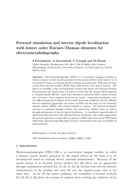Pdf Forward Simulation And Inverse Dipole Localization With The Lowest Order Raviart—thomas