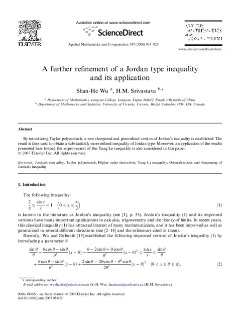 Pdf A Further Refinement Of A Jordan Type Inequality And Its Application