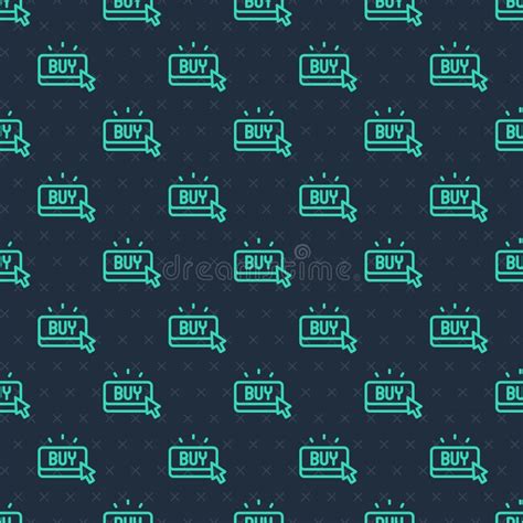 Green Line Buy Button Icon Isolated Seamless Pattern On Blue Background Vector Stock Vector