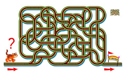 어린이와 성인을 위한 미로가 있는 논리 퍼즐 게임 꼬마 호랑이가 처음부터 끝까지 길을 찾도록 도와주세요 아이들을 위한 워크시트 두뇌 티저 책 Iq 테스트 온라인 플레이 플랫