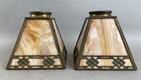 Group Of 2 Vintage Slag Glass Lamp Shades Auction