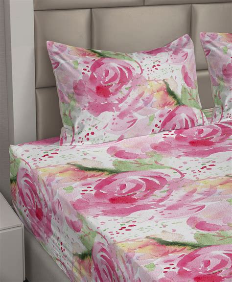 Ambesonne Rose Pattern Sheet Set Retro Romantic Floral Hot Pink