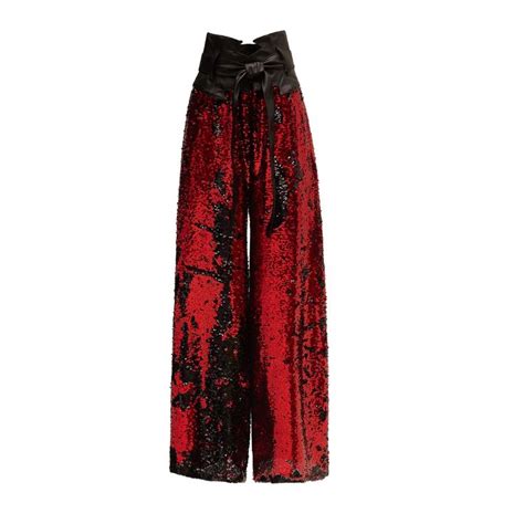 Palazzo Trousers With Double Sided Sequins Black Red Red Wide Leg