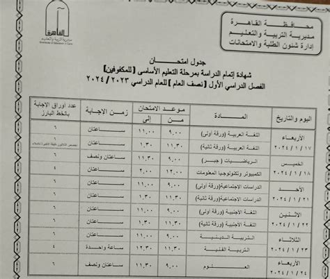 محافظ القاهرة يعتمد جدول امتحانات الفصل الدراسي الأول بوابة الأهرام