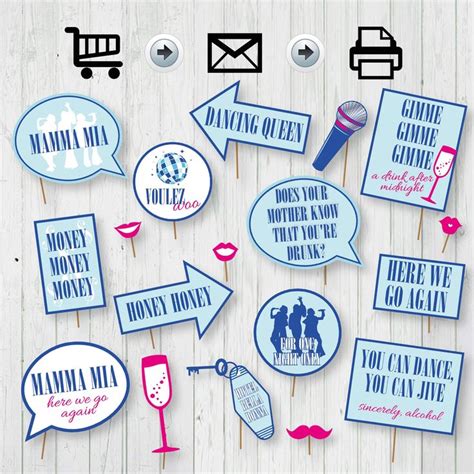 Mamma Mia Inspired Photo Booth Printable Props Mamma Mia Birthday