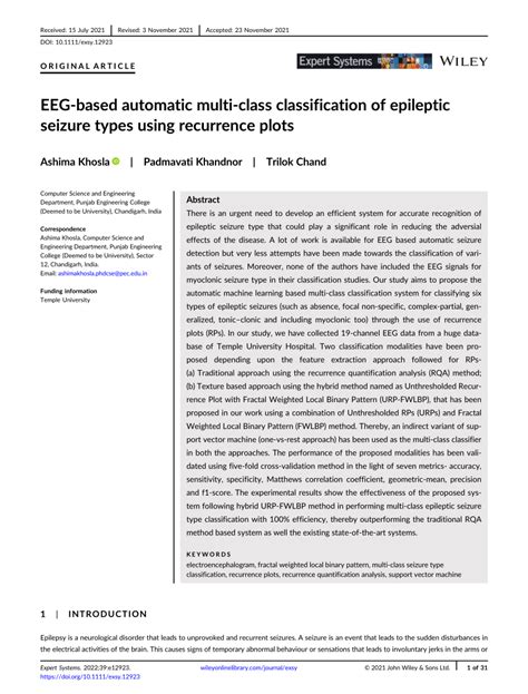 eeg based automatic multi‐class classification of epileptic seizure