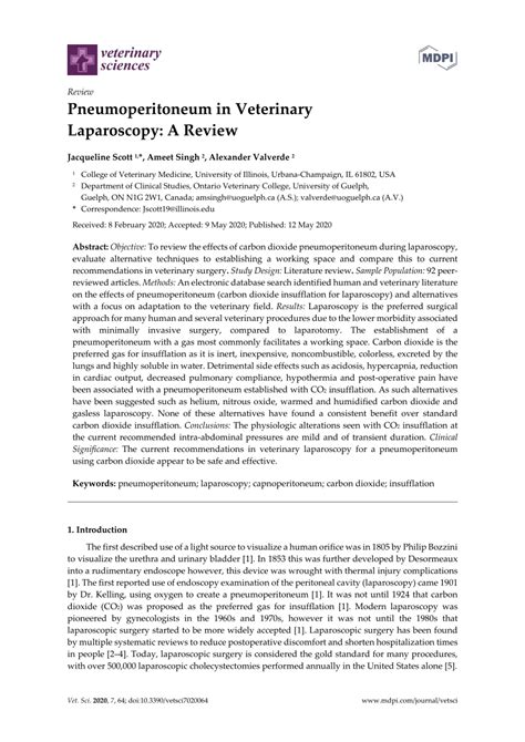 Pdf Pneumoperitoneum In Veterinary Laparoscopy A Review