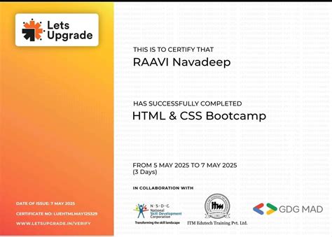 Html Css Webdevelopment Letsupgrade Certificate Lifelonglearning Navadeep Raavi