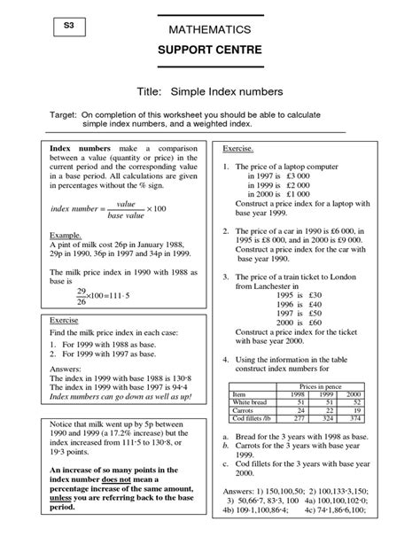 Index Math Pdf Price Indices Index Economics