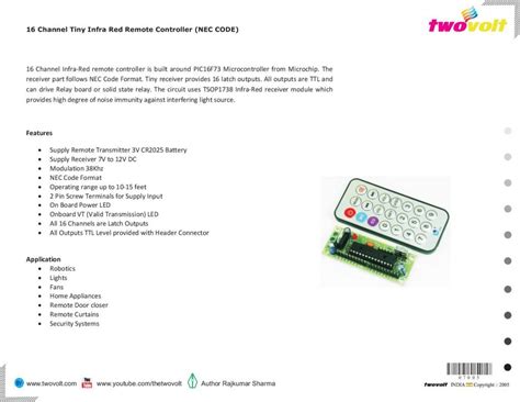 Channel Tiny Infra Red Remote Controller NEC Electronics Lab