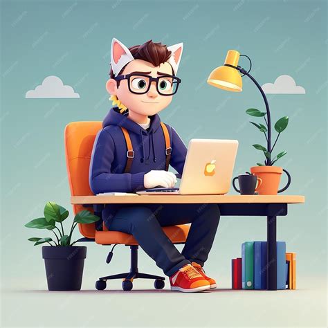 Programmer With Code Cat On Book And Coffee Vector Illustration Developer Hacker Software