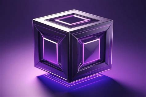 Glowing Purple Cube With Reflective Surface And Inner Frames Premium