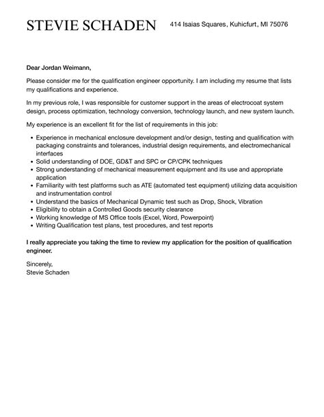 Qualification Engineer Cover Letter Velvet Jobs