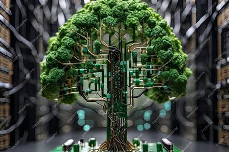 Premium Photo Nature And Ai Driven Technology Trees Emerging From Circuit Boards Symbolize