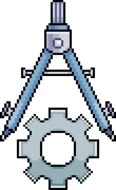 Pixel Art Compass And Gear Icon In 8 Bit Style On White Background