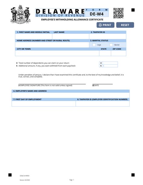 Form De W4 Fill Out Sign Online And Download Fillable Pdf Delaware