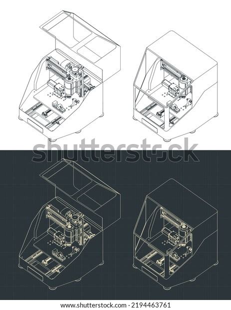 Cnc 밀링 머신의 아이소메트릭 청사진의 스티리화된 스톡 벡터로열티 프리 2194463761 Shutterstock