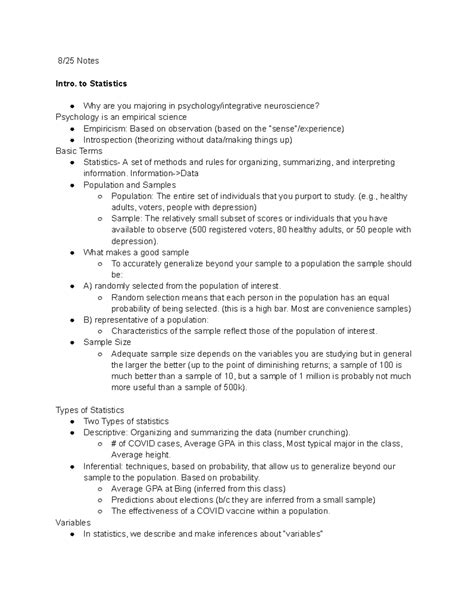Psych 243 Notes 8 25 Notes Intro To Statistics Why Are You Majoring In Psychology Integrative