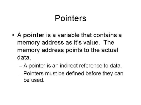 Pointers A Pointer Is A Variable That Contains