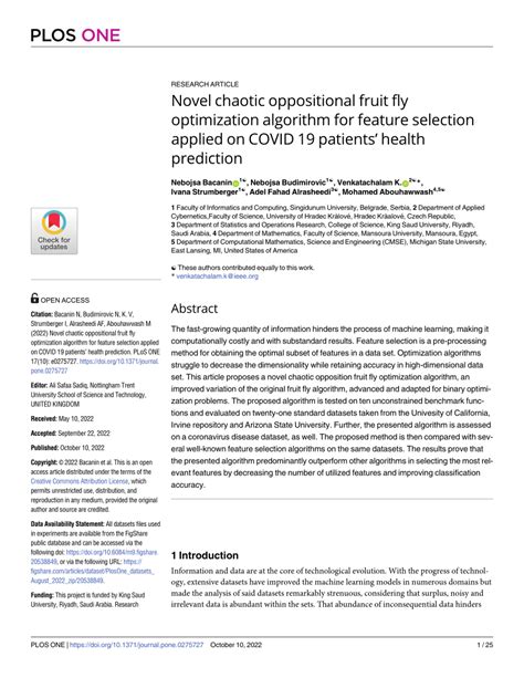 Pdf Novel Chaotic Oppositional Fruit Fly Optimization Algorithm For