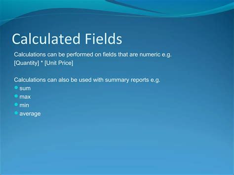Database Reports Forms Calculations Ppt