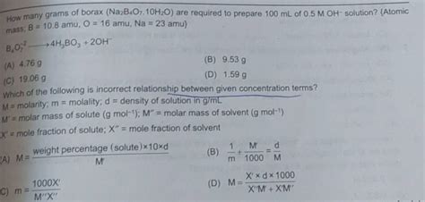 Which Of The Following Is Incorrect Relationship Between Given Concentrat