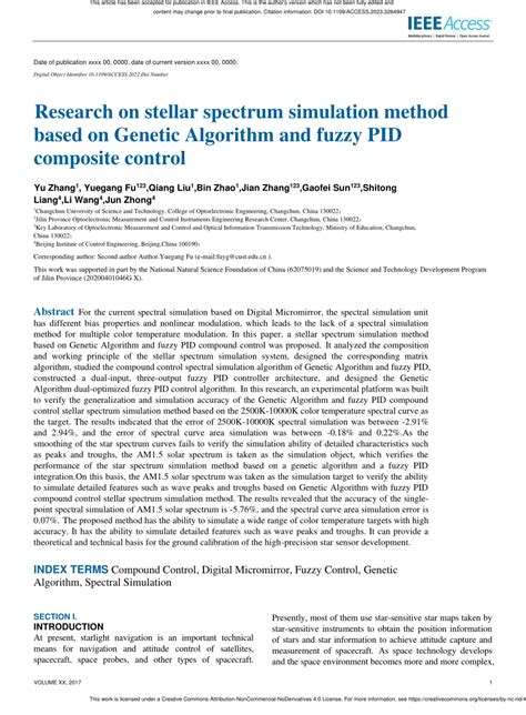 Pdf Research On Stellar Spectrum Simulation Method Based On Genetic
